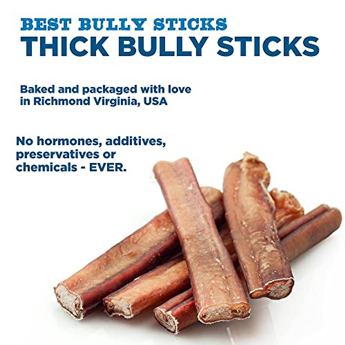 Best Bully Sticks All Natural 6 Inch Thick Bully Sticks for Large Dogs - USA Baked & Packed - 100% Free-Range Grass-Fed Beef - Single-Ingredient Grain & Rawhide Free Dog Chews - 5 Pack