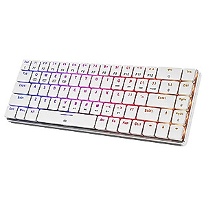HUO JI 60% Compact RGB Wireless Mechanical Gaming Keyboard, Blue Switches, Bluetooth 5.0, Wired Keyboard 69 Keys for PC Tablet Laptop Cell Phone, White