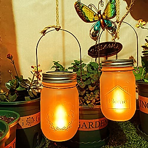 Solar Mason Jar Flame Lantern Lights ,4 Pack LED Flickering Flame Effect Light,Solar Lanterns for Outdoor Patio Party Garden Wedding Christmas Decor Lights(Mason Jars/Handles Included)