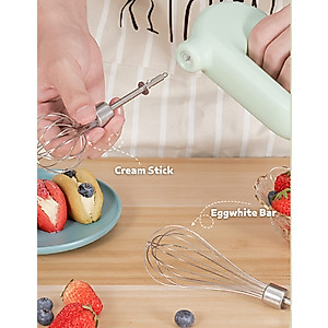 Wynboop MINI Household Cordless Electric Hand Mixer,USB Rechargable Handheld Egg Beater with 2 Detachable Stir Whisks 4 Speed Modes,Baking At Home For Kitchen,Lightweight Portable(Green)