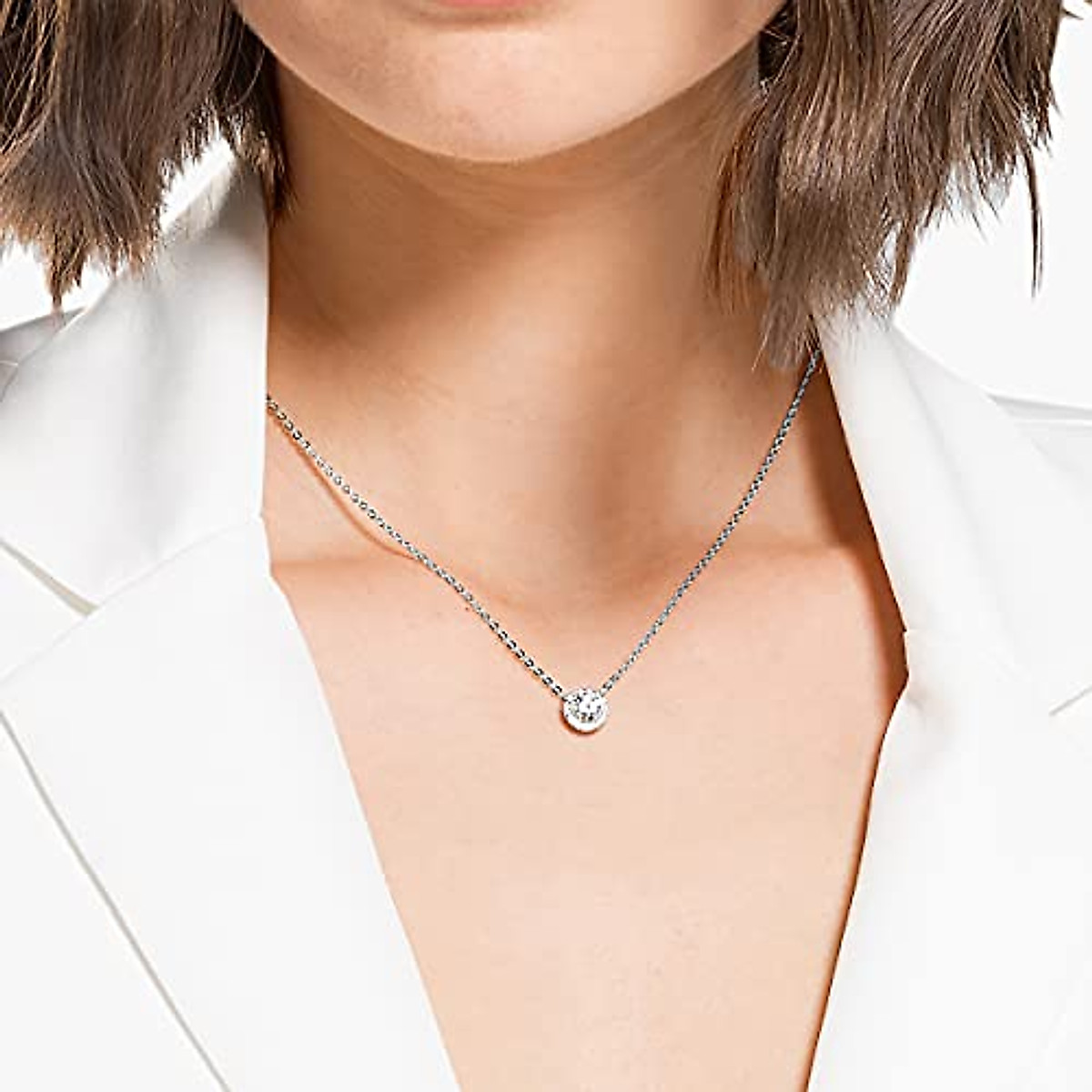 Swarovski Una Angelic Pendant with Circular Clear Crystal and Clear Crystal Pavé on a Rhodium Plated Chain
