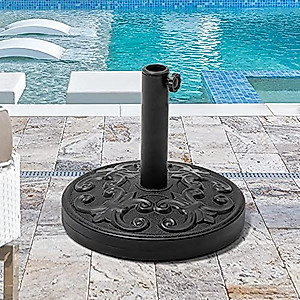 Crestlive Products 30lbs Heavy Duty Patio Market Umbrella Base, Round Cement Umbrella Stand for Outdoor, Deck, Lawn, Garden, Flower Decorative Pattern (Black)