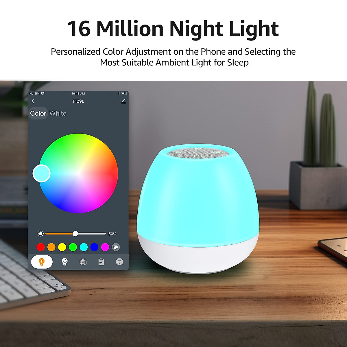 BGOVERSS White Noise Machine for Baby Kids Adults, Sleep Sound Machine with 20 Adjustable Volume & 14 Soothing Stereo Sounds, 5 Timer & Memory Function, Adjustable Night Light for Sleeping