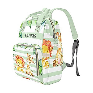NZOOHY Cute Lion King & Deer Personalized Name Diaper Bag Tote, Custom Waterproof Nursing Baby Bag Mummy Backpack for Mom Travel Outdoor, 15''x10.83''x6.69''