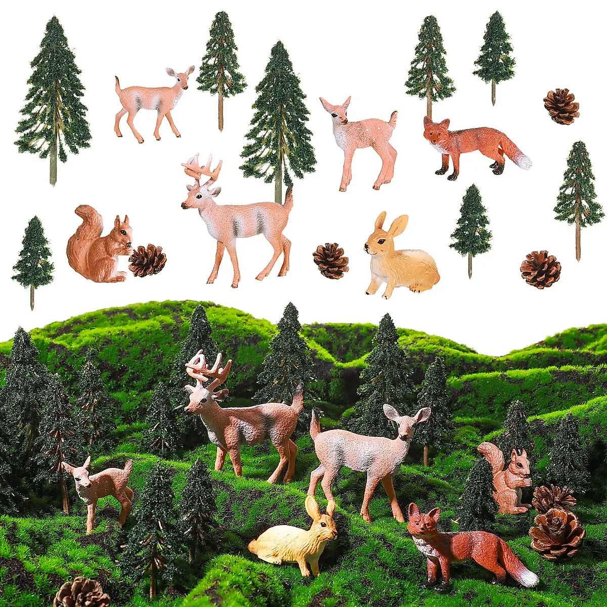 Sratte 26 Pcs Forest Animal Figures Diorama Kit, Woodland Creatures Toys Hunting Toys Model Diorama Supplies for Back to School Gift Educational Learning Birthday Gift
