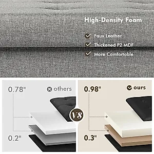 PINPLUS Folding Storage Ottoman Bench, Grey Linen Long Storage Chest Foot Rest Stool with Padded Seat, Toy Chest with Tray, Bedroom Bench with Storage, 43.3inches