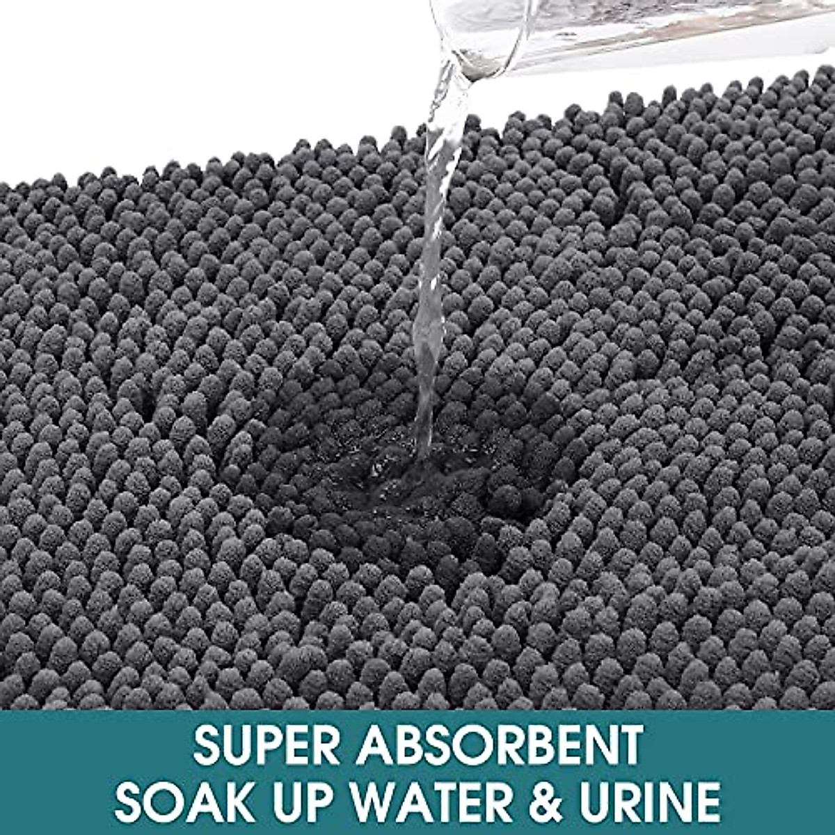 HOMEIDEAS Absorbent Dog Rug, Door Mat for Dog & Cat, Microfiber Chenille Dog Mat for Paws, Non Slip Indoor Door Rug, Pet Rug for Crate, Machine Washable Quick Drying Entry Rug, Grey, 24''x36''