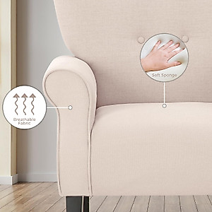 MELLCOM Mid Century Wingback Arm Chair,Modern Upholstered Fabric High Back Accent Chair with Wood Legs,Upholstered Single Sofa Club Chair for Living Room, Bedroom, Home Office, Beige