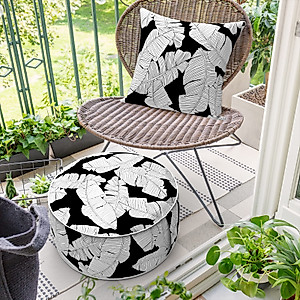 DYTXIII Inflatable Ottoman Stool D21 xH9 for Outdoor/Indoor Use, Water Repellent Patio Foot Rest Stool with Portable Handle,Round Pouf Ottoman Suitable for Garden,Deck and Camping - Stripe Grey