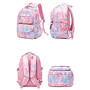 Gradient-Star Backpack and Lunch Bag Set for Girls School Bookbag and Lunch Box, Backpack Lunchbox Combo Girls, Star Print Backpack Set for Girls