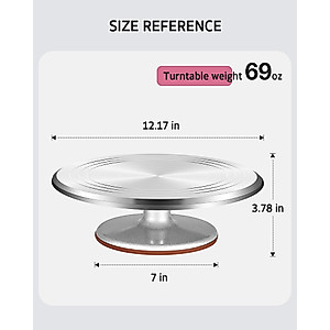 Syntus Aluminum Alloy Revolving Cake Stand, 12 Inch Cake Turntable for Decorating Super Smooth and Quiet Rotation Cake Decorating Stand for Party Wedding, Bright Silver Base
