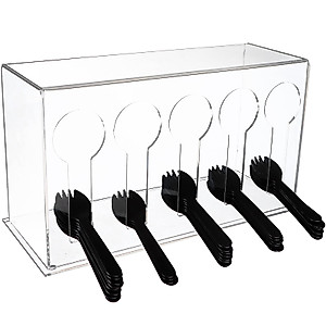 Acrylic Utensil Dispenser Cutlery Organizer 5 Compartment Plastic Silverware Holder Utensil Display Holder Caddy for Chopsticks Knife Spoon and Fork Cutlery Storage for Kitchen Restaurant CounterTop
