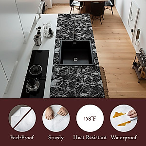 Very Berry Sticker Black Granite Countertop Wallpaper (24" x 118", Black) Waterproof Contact Paper Sticker Pull and Stick for Bathroom Kitchen