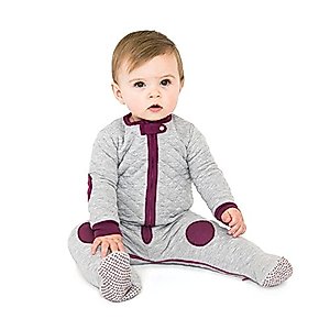 baby deedee Sleepsie Cotton Quilted Footie Pajama, Heather Gray/Mauve, 12-18 Months, (527)