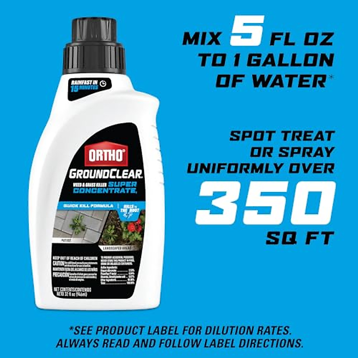Ortho GroundClear Weed & Grass Killer Super Concentrate1 Fast-Acting Formula Kills the Toughest Weeds and Grasses, 32 fl. oz.