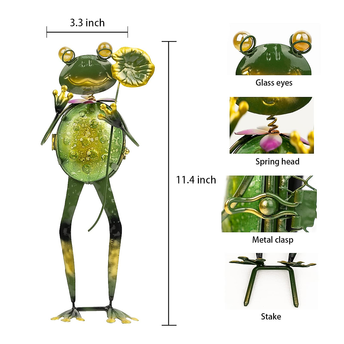 HOBYLUBY Frog Garden Solar Lights, Outdoor Decorations for Yard, Patio, Lawn Decor - 11.4'' Decorative Frog Figurines
