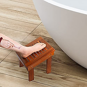 Utoplike Teak Shower Bench Seat with Handles and Wood Shower Foot Stool for Shaving Legs Portable Wooden Spa Bathing Stool