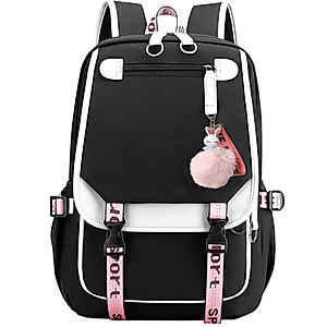 Stylifeo Teenage Girls' Backpack, Middle School Backpack Students Bookbag Daypack for Teen Girls,with USB Charge Port (Black and White)
