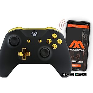 MODDEDZONE Custom MODDED Wireless Controller for Xbox One S/X and PC - With Unique Smart Mods - Best For First Person Shooter Games - Handcrafted by Experts in USA with Unique Design (Black/Gold)