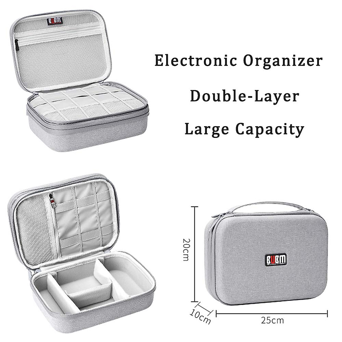 BUBM Electronic Organizer, Hard Shell Travel Gadget Case with Handle for Cables,Power Bank and More, Fit for iPad Mini
