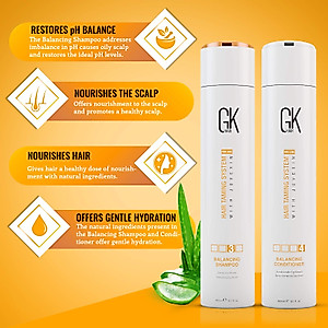 GK HAIR Global Keratin Balancing Shampoo and Conditioner Sets (10.1 Fl Oz/300ml) For Oily & Color Treated Hair Deep Cleansing Ideal for Over-Processed and Environmentally Stressed Hair