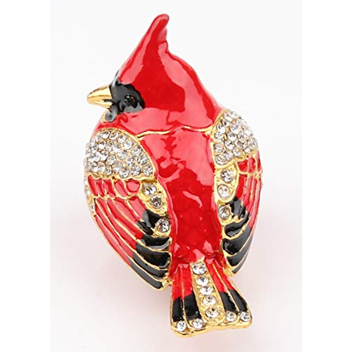 Cardinal Bird Trinket Box Metal Enameled Animal Figurines Collectable Wedding Jewelry Ring Holder Organizer