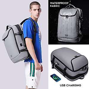 TANGCORLE Carry on Backpack Airline Approved for Men, Travel 50L Expandable backpack Luggage Fits 17.3 Inch Laptop with USB Charging Port(grey)