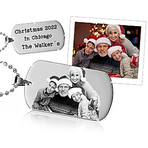 Personalized Photo Engraved Dog Tag | Pendant With Necklace | Stainless Steel | Silver | Special Jewelry Gift 4 Wedding Baby and Love | Customized | Most Beautiful Memory