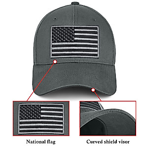 KIRAAT 3 Pack American Flag Baseball Cap Unisex,Low Profile USA Plain Dad Hat for Men＆Women (Black＆Grey＆Khaki)