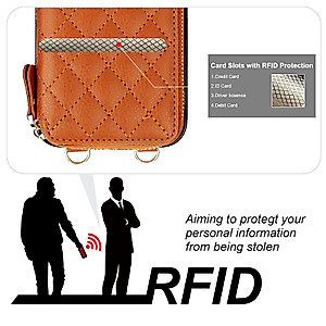 Bocasal Crossbody Wallet Case for iPhone 15 Pro Max, RFID Blocking PU Leather Zipper Handbag Purse Flip Cover, Kickstand Folio Case with Card Slots Holder Wrist Strap Lanyard 5G 6.7 Inch (Brown)