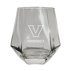 R and R Imports Vanderbilt University Etched Diamond Cut Stemless 10 Ounce Wine Glass Clear 2-Pack Officially Licensed Collegiate Product