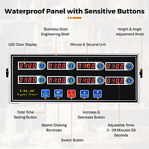 BEAMNOVA 8-Channel Digital Kitchen Timer Commercial Cooking Fryer Reminder Loud Ring Alarm Stainless Steel Adjustable Volume