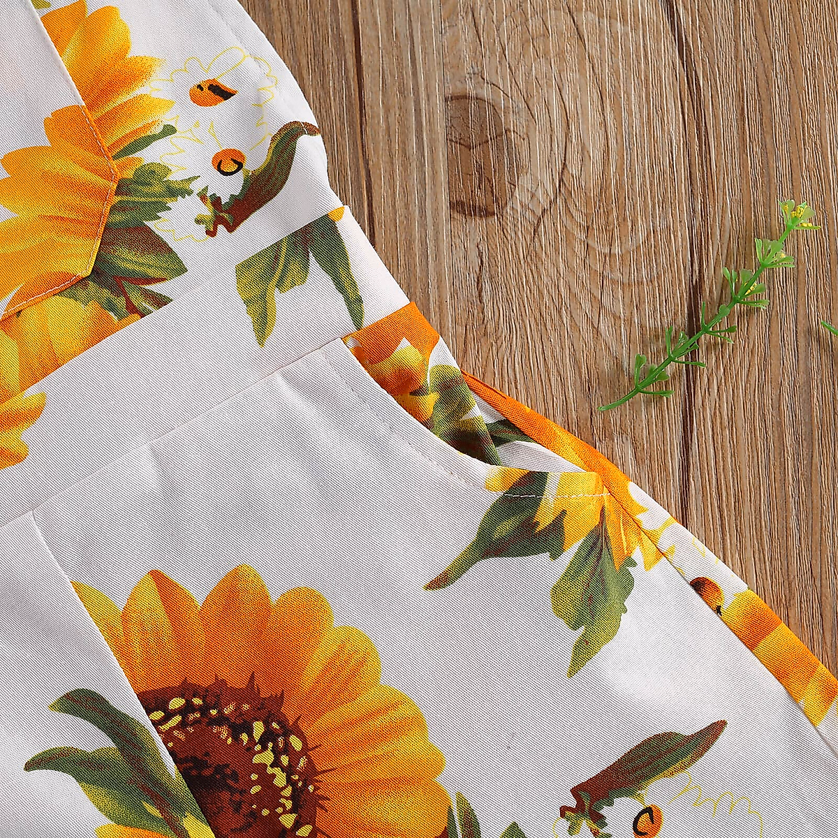 Ayalinggo Toddler Baby Girl Sunflower Print Overalls Shorts with Pocket Suspender Trousers Cute Summer Clothing Outfit (Sunflower Print, 7-8 Years)