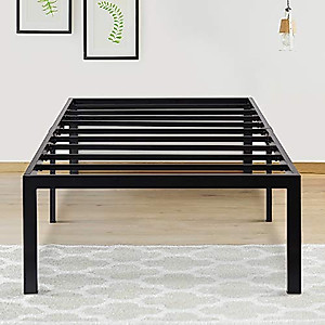 Olee Sleep 18 Inch Tall Heavy Duty Steel Slat/Anti-Slip Support/Easy Assembly/Mattress Foundation/Maximum Storage, Black & 10 Inch Gel Infused Layer Top Memory Foam Mattress, Twin, Blue