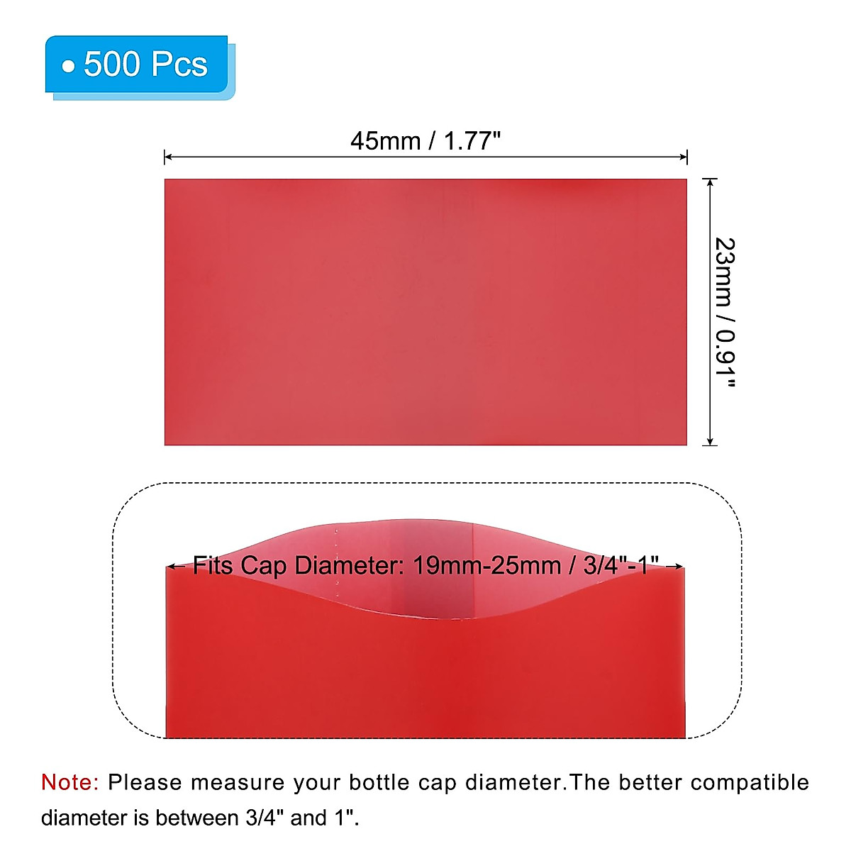 PATIKIL 45x23mm PVC Perforated Shrink Bands, 500Pcs 0.05 mm/2 Mil Thickened Heat Shrink Seal Wrap Fit for 3/4"-1" Cap Diameter Essential Oil Bottles Jars Cans Tin, Red
