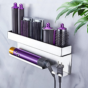 YAYINLI Blow Dryer Holder Wall Mounted Hair Dryer Holder, Blow Dryer and Curling Iron Holder for 7 in 1 Styler Attachments, Stainless Steel Straightener Holder, Bathroom Hair Tools Organizer Storage