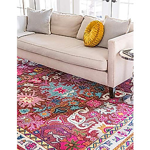 Rugs.com Fleur Collection Rug – 8' x 11' Multi Medium-Pile Rug Perfect for Living Rooms, Large Dining Rooms, Open Floorplans