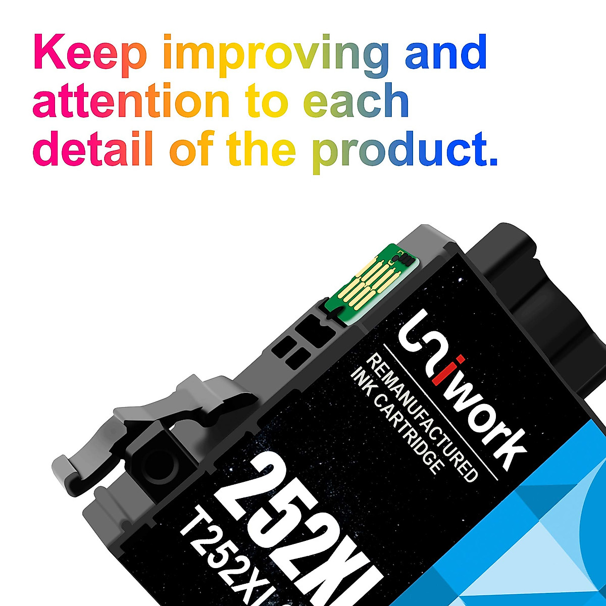 Uniwork Remanufactured Ink Cartridge Replacement for Epson 252XL Ink Cartridges Combo Pack 252 XL T252XL Compatible with Workforce WF-3640 WF-3620 WF-7110 WF-7710 WF-7720 WF-7620 Printer (8 Pack)