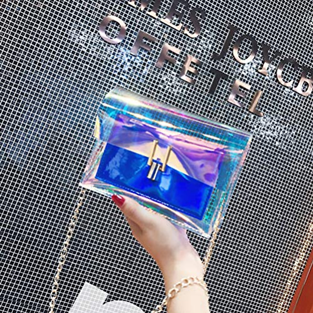 VALICLUD Holographic Clear Crossbody Chain Purse Transparent Iridescent Shoulder Handbag Small Jelly Tote Bag for Women