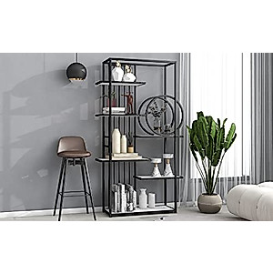 MengK 6-Tier Open Bookshelf with Metal Frame | Large White Bookcase for Home Office Storage