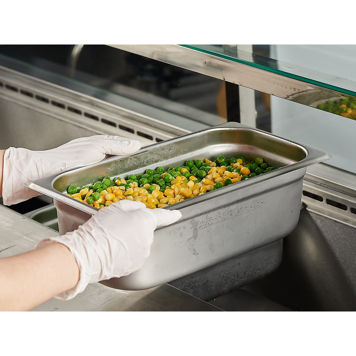 CURTA 6 Pack Anti-Jam Slotted Hotel Pans with Lids, 1/3 Size 4 Inch Deep, NSF Commercial 18/8 Stainless Steel Chafing Steam Table Food Pan with Covers