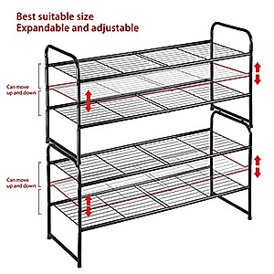 GEORIS Stackable 2-Tier Shoe Rack, Space-Saving Wide 15-Pairs Shoe Shelf Organizer for Closet, Entryway, Hallway, Black