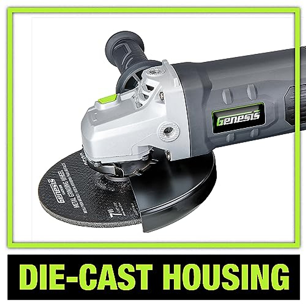 Genesis Angle Grinder 15 Amp 7 Inch 8,500 RPM Corded with 3-Position Side Handle, Wheel Guard and Grinding Wheel and 2 Year Warranty (GAG1570), Gray