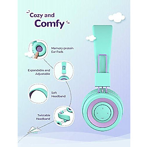 iClever Kids Bluetooth Headphones, BTH02 Kids Headphones with MIC, 22H Playtime, Bluetooth 5.0 & Stereo Sound, Foldable, Adjustable Headband, Childrens Headphones for iPad Tablet School (Green)