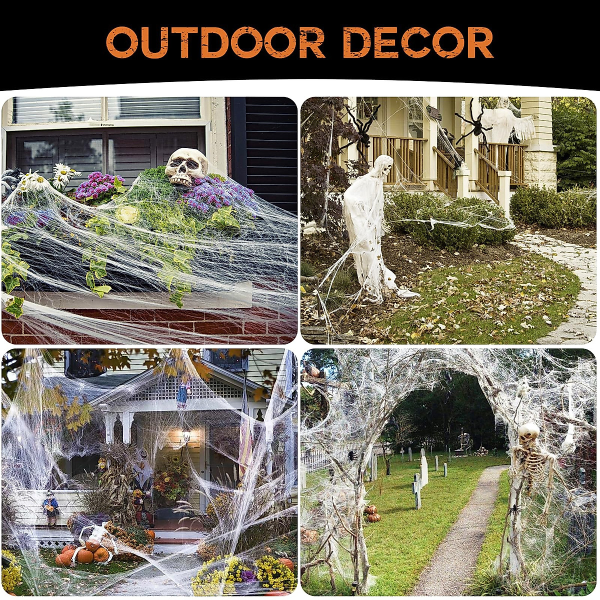 Aubeco 900 sqft Halloween Spider Webs with 30 Extra Fake Spiders, Outside Scary Decor, Super Stretchy Cobwebs Set for Halloween Decor Indoor and Outdoor Party Supplies