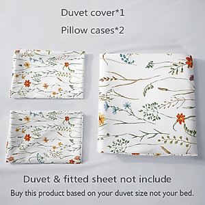 MULLEPP White Floral Duvet Cover Queen Size 3 Piece Farmhouse Yellow Botanical Flowers Leaf Pattern Microfiber Bedding Comforter Cover Set, Soft and Lightweight Quilt Cover for All Season