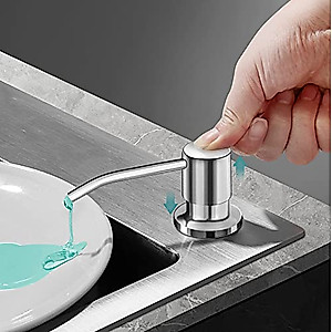 Barvita Soap Dispenser for Kitchen Sink Silver White Stainless Steel. Includes Dishwashing Liquid Bottle and 40" Extension Tube Kit (Silver) with Tube and Bottle