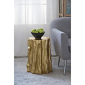 A&B Home Nature Wood Texture Inspired, End Table Side Table Living Room Furniture Luxury, Golden Tree Trunk Garden Stool or Gold Coffee Table Accent Tables for Small Spaces - 13.5x13x20