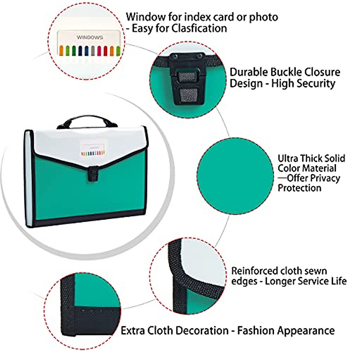 Leagl Size 13-Pockets Expanding File Folder with Handle, Plastic Accordion Filling File Folder Expandable Monthly Portable Paper Document Organizer for Office School & Home (Green)