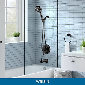 WRISIN Black Shower Faucet Set with Tub Spout (Valve Included), Black Shower Head and Handle Set, Bathtub Faucet Set with 4.7 Inch & 6 Setting Handheld